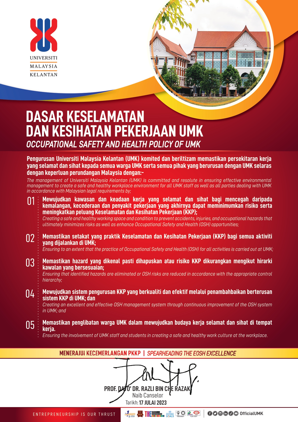 DASAR KESELAMATAN DAN KESIHATAN PEKERJAAN | PUSAT PENGURUSAN ...